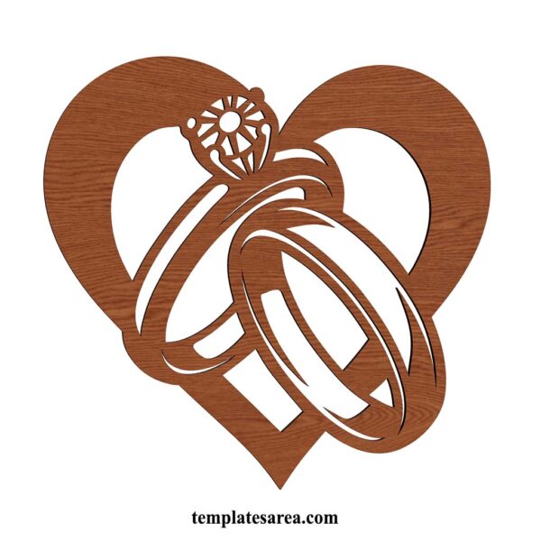 Free Wedding DXF File – Heart and Rings Laser Cut Design - TemplatesArea