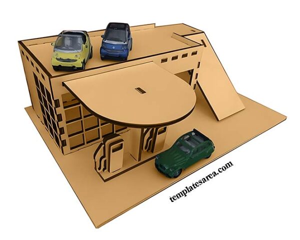 Miniature Gas Station Model: Laser-Cut Template Project
