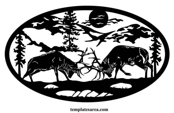 Free Vector Art: Dueling Deer in a Dynamic Wildlife Scene