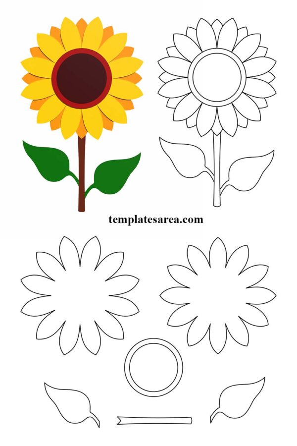 Free Printable Sunflower Template for Crafting & Coloring - TemplatesArea